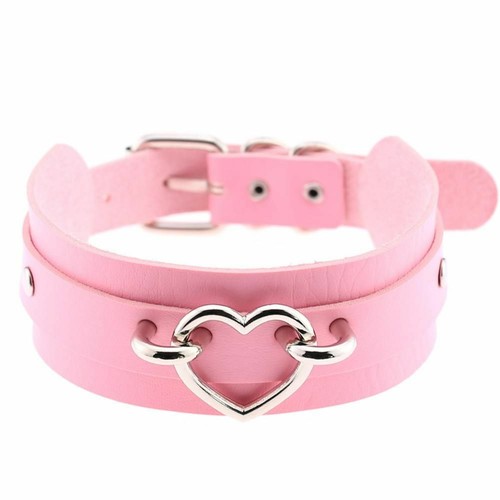 Women's Heart-Shaped Collar Leather Belt Necklace Punk Jewelry Necklace ...