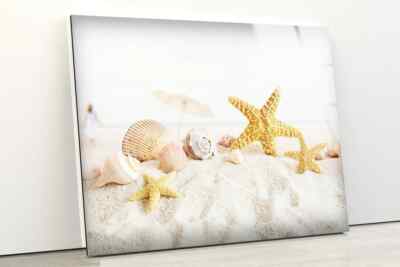 Sea Shells on Sand Sea Tempered Glass Printing Wall Art Australian Made ...