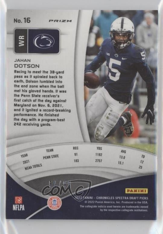 2022 Chronicles Draft Picks Spectra Neon Blue Prizm /99 Jahan Dotson ...