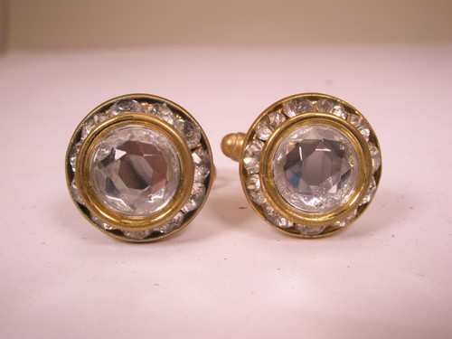 White Rhinestone Gold Tone Vintage Cuff Links simple design | eBay