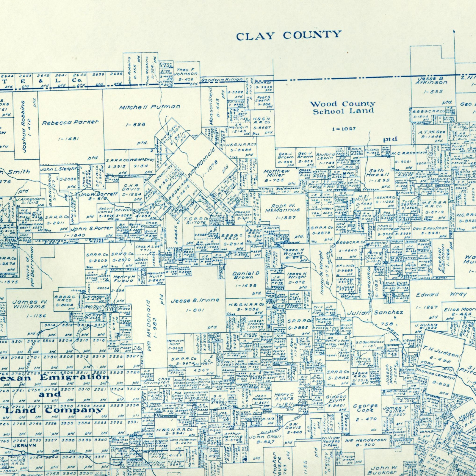Old Jack County Texas Land Office Owner Map Jacksboro Bryson Jeanette ...
