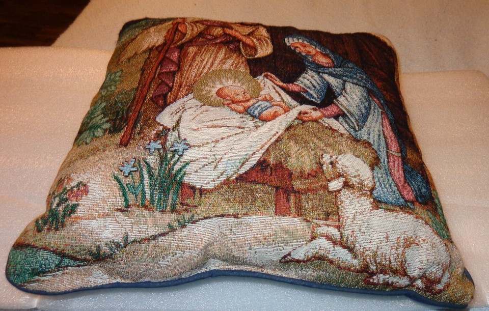Beautiful Christmas Nativity Scene Creche Tapestry Accent Throw Pillow ...