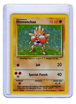 1999 BASE SET WOTC TCG POKEMON HOLOFOIL HOLOGRAM CARD HITMONCHAN 7/102 ...