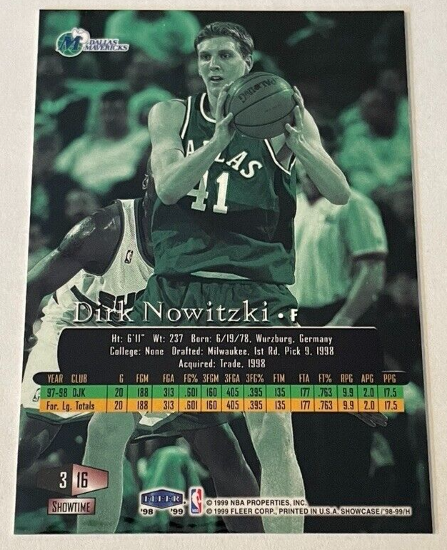 1998-99 Flair Showcase Dirk Nowitzki #16 Row 3 Rookie Card RC Dallas ...