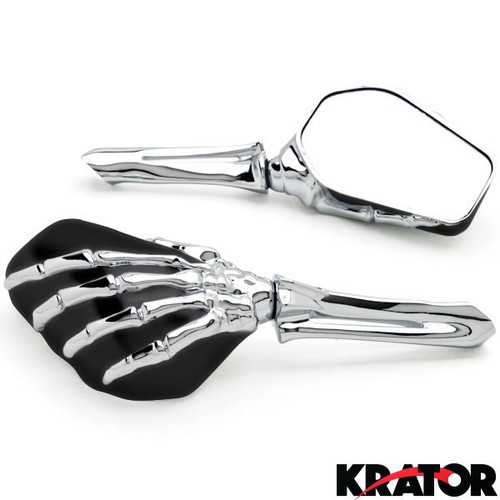 8mm 10mm Motorcycle Mirrors Skeleton Hand Skull Arm Universal Set Left ...