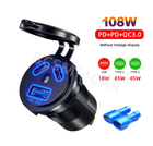 3 Port Car Charger Adapter Dual PD Type-C Fast Charging Outlet Socket ...