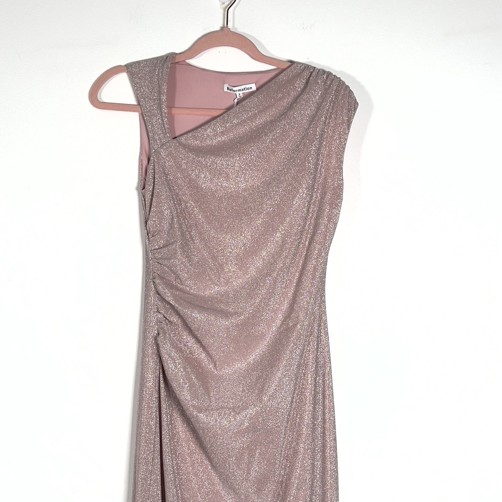 Reformation Amiah Knit Dress Sz S Pink Sparkle Sleeveless Asymmetric ...