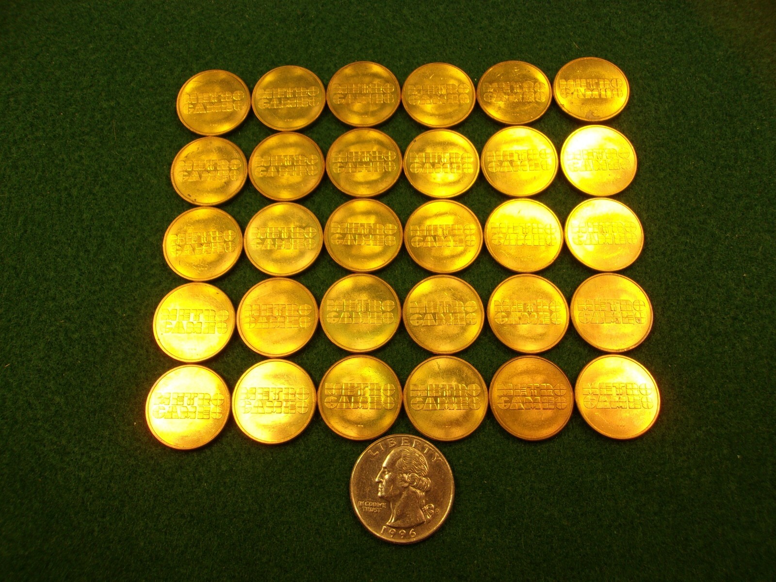 #1 of 3, LOT OF 30 YELLOW - GOLD TONED GAME TOKENS "METRO GAMES ...