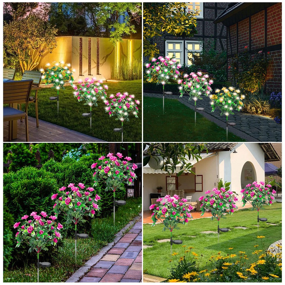 LED Solar Power Azalea Flower Lights Outdoor Garden Landscape Yard Lamp ...