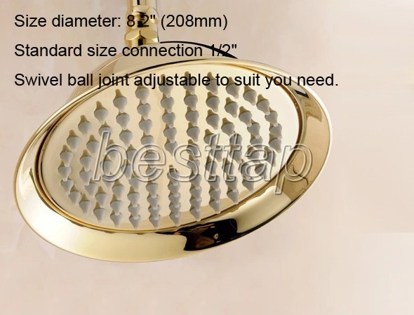 Bathroom Luxury Polished Gold Color Brass 8 inch Round Rain Shower Head ...