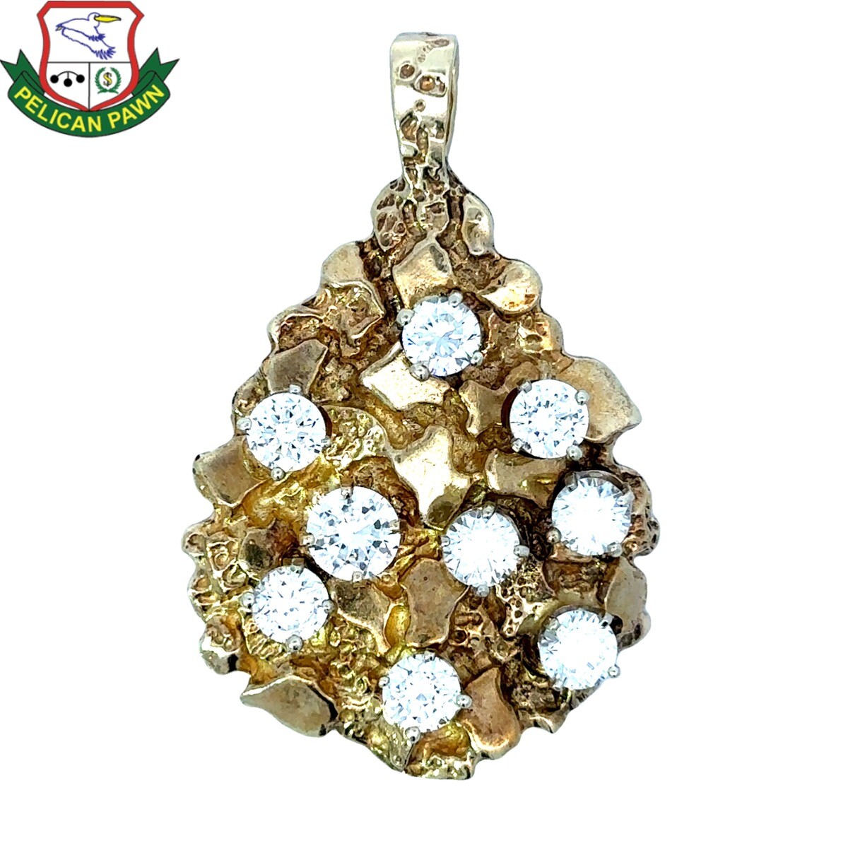 White Stone Nugget Charm Pendant in 10K Yellow Gold (… - Gem