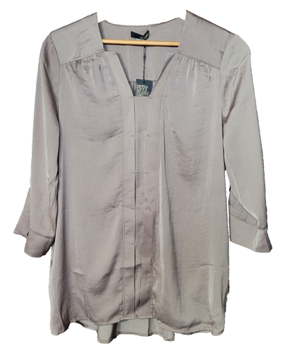 Renuar Tunic Blouse Taupe Size L Silky 3/4 Sleeves Pleated Lightweight ...