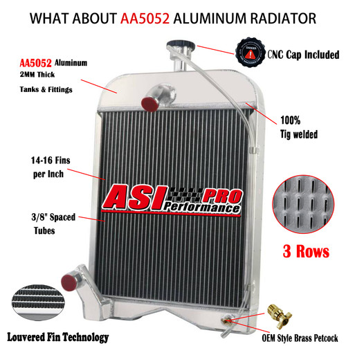 3 Row Aluminum Tractor Radiator Replacement for Ford 2N 8N 9N Models ...