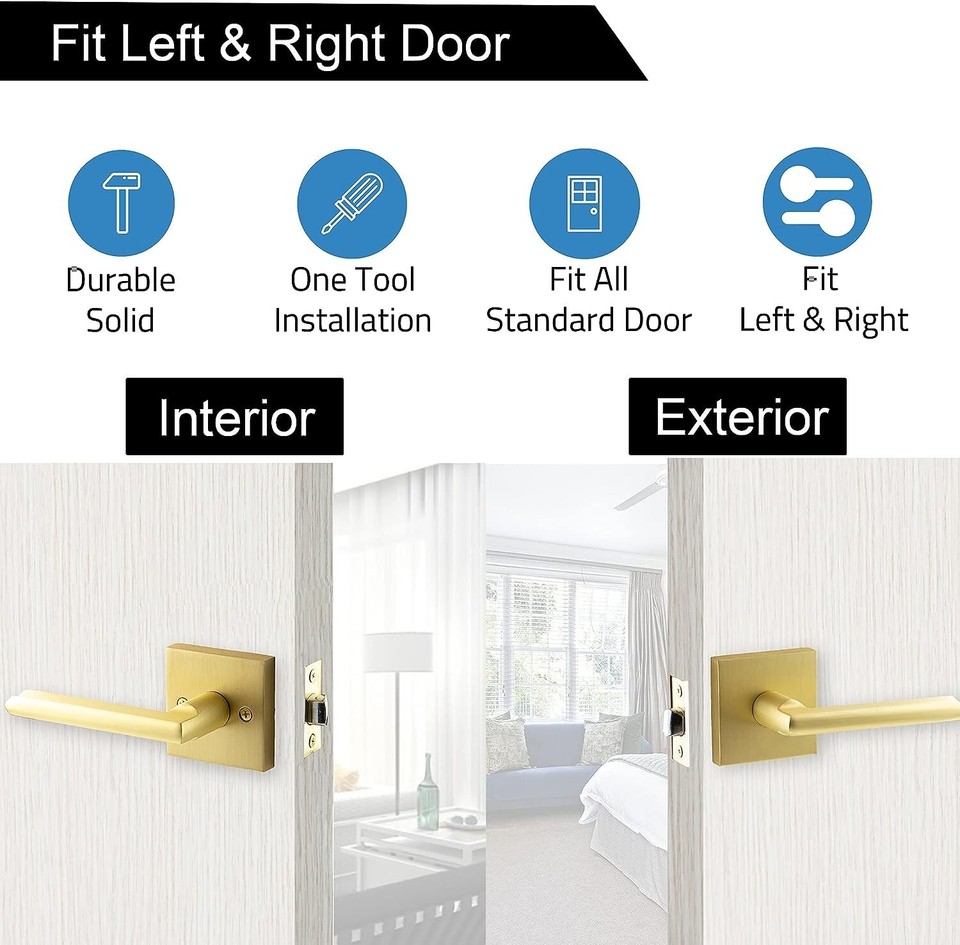 Linkaa, Privacy Door Lever w/Lock, Gold Stain Brass, Keyless Door Lock ...