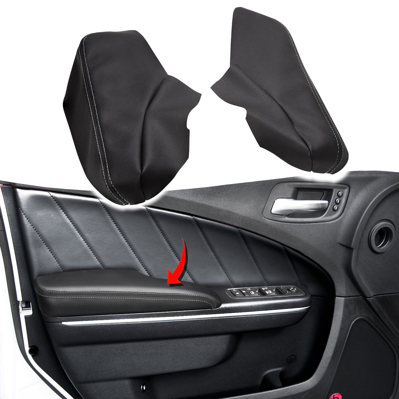 2pcs Fits 2011-2021 Dodge Charger Door Panel Armrest Black Cover Gray ...
