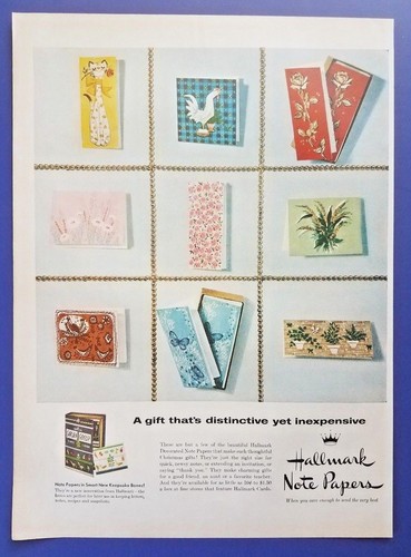 Christmas Vintage Print Ad Hallmark Decorated Note Papers Stationary ...