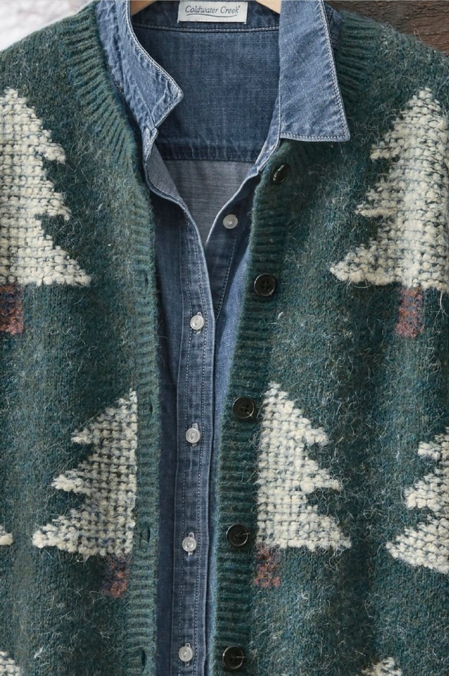 Coldwater Creek Evergreen Cardigan Sweater Christmas Tree Green, All ...