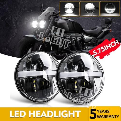 2PCS Black 5.75" LED Headlight Hi/Lo Beam DRL For Speed/Street Triple ...