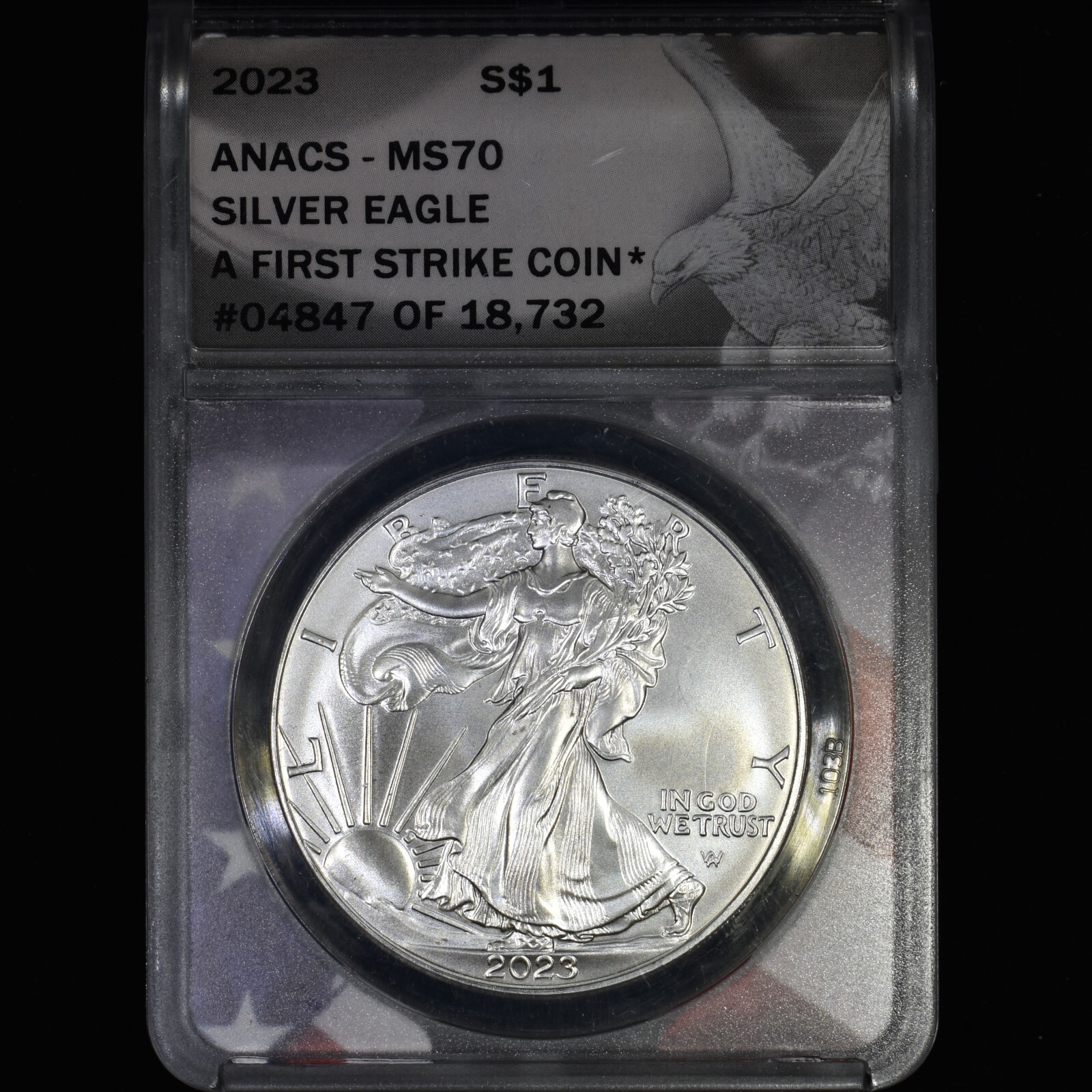 2023 $1 SILVER AMERICAN EAGLE ANACS MS-70 COIN FIRST STRIKE FS 4847 ...