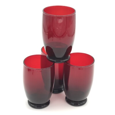 4 Anchor Hocking Baltic Royal Ruby Red Glass 4.75" Footed Tumblers ...