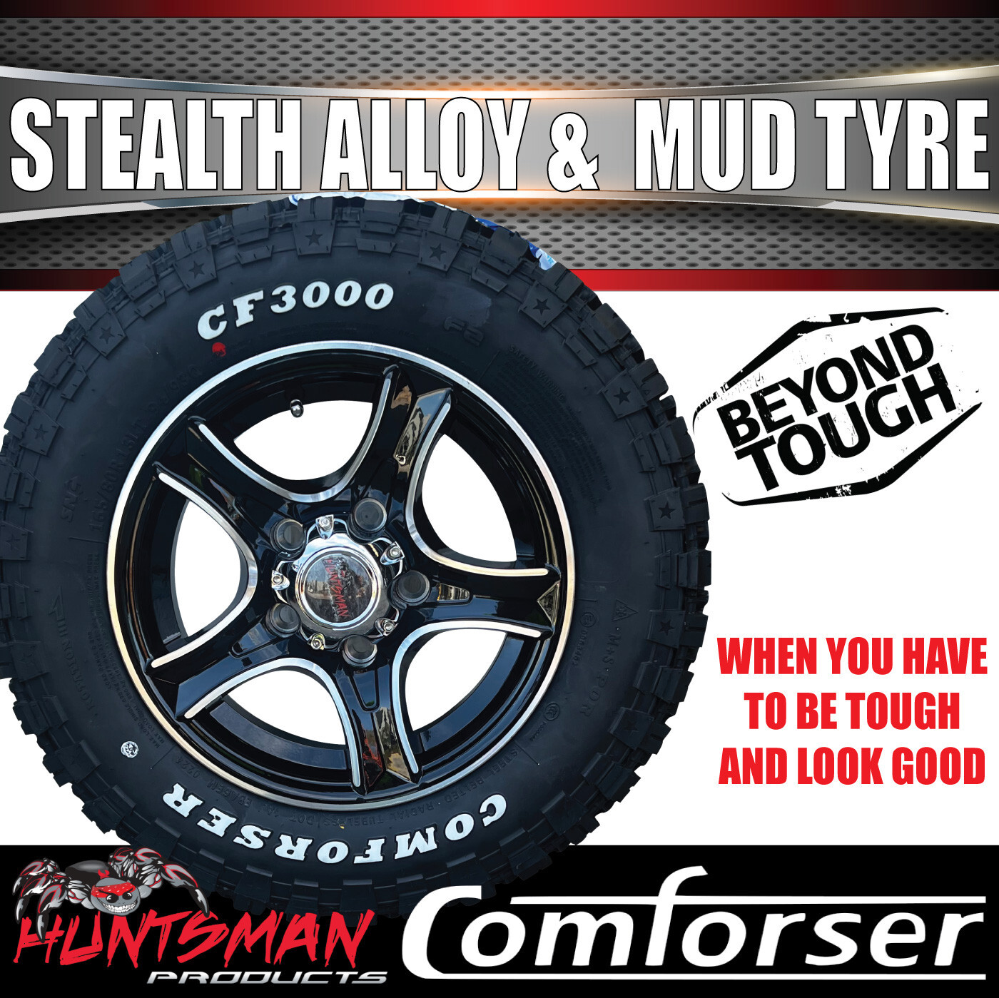 13x5 HT Holden Stealth Trailer Alloy Rim & 165/80R13 LT Comforser Mud ...