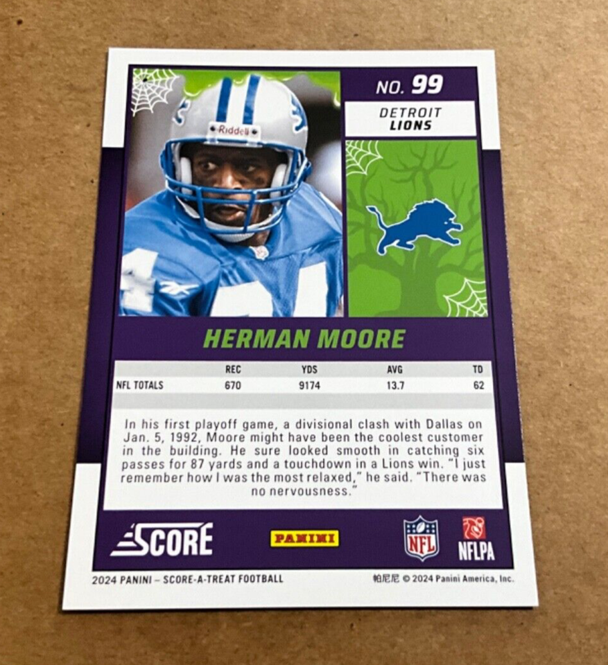 2024 Score A Treat Green Bats # 99 Herman Moore Detroit Lions Football ...