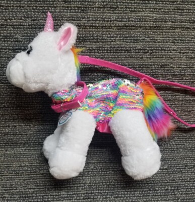 POOCHIE & CO Plush White Unicorn Colorful Body And Rainbow Mane Zipper ...
