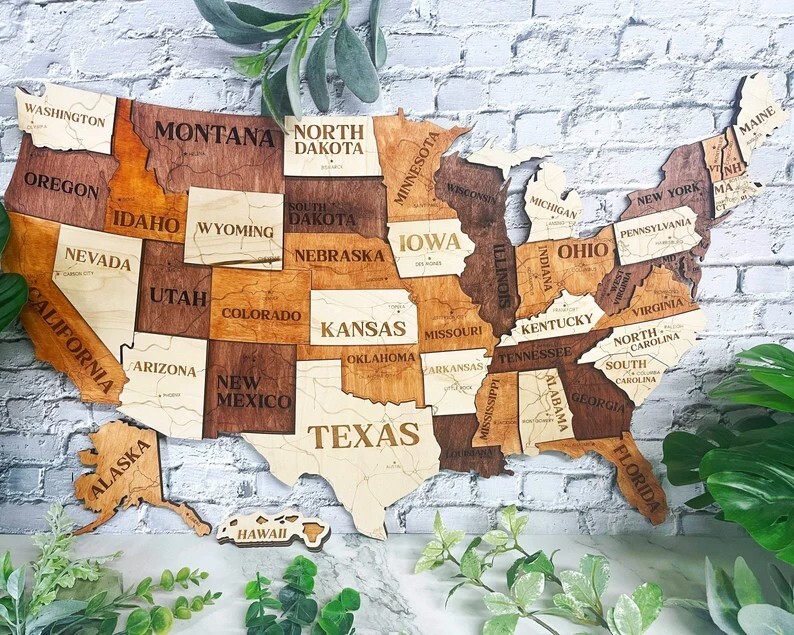 3D Wooden USA Map Wall Art, Wood United States Map with 17"x27" | eBay