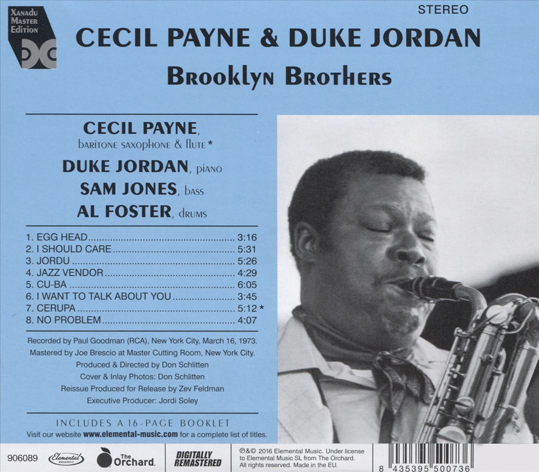 CECIL PAYNE/DUKE JORDAN BROOKLYN BROTHERS NEW CD 8435395500736| eBay