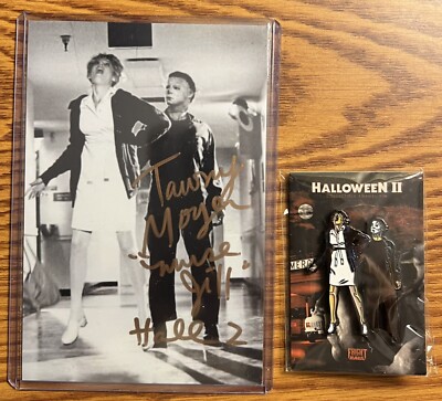HALLOWEEN II TAWNY MOYER FRIGHT RAGS SLIDING PIN & “NURSE JILL” SIGNED ...