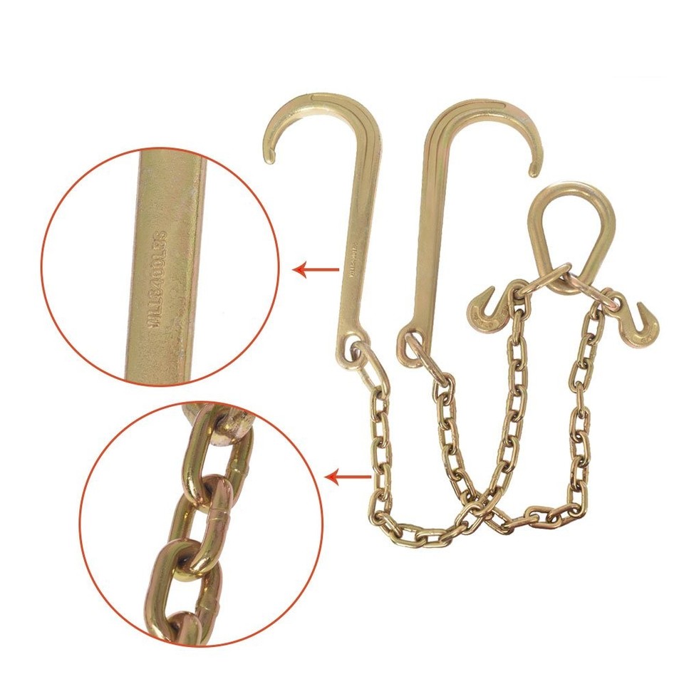 G70 V-Chain Large J-Hooks Flatbed Tow 5/16" X 2' Truck Rollback Wrecker ...