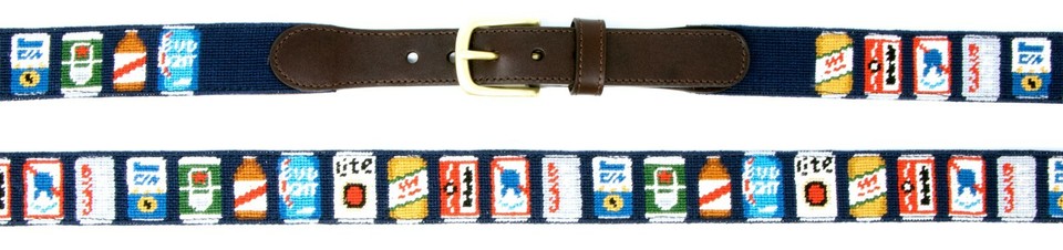 Beer Can Needlepoint Belt - Hand stitched on full grain leather backing ...
