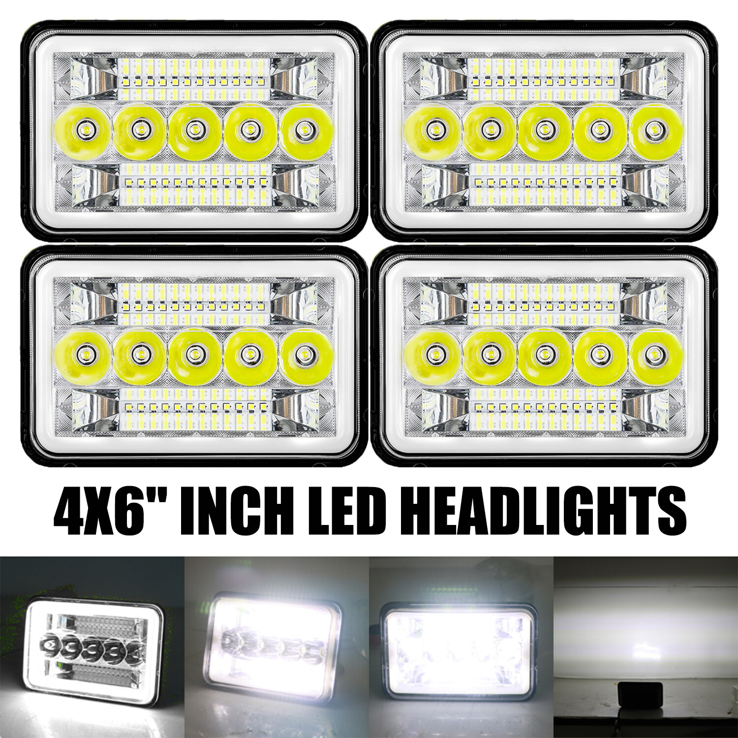 4PCS 4x6" inch LED Headlights Hi-Lo Beam H4 For Chevrolet Monte Carlo ...
