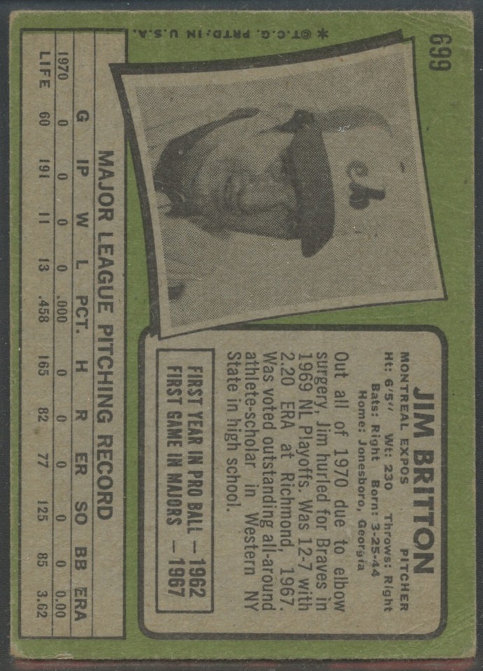 1971 Topps #699 Jim Britton Montreal Expos | eBay