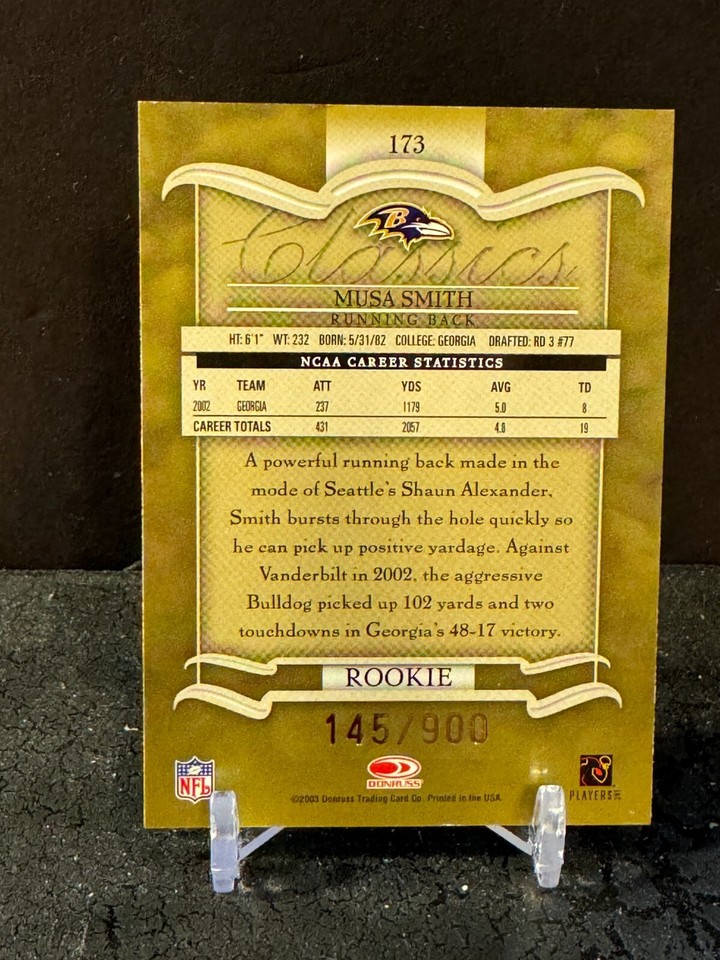 2003 Classics Football Musa Smith Rookie RC Card #173 #'ed /900 | eBay