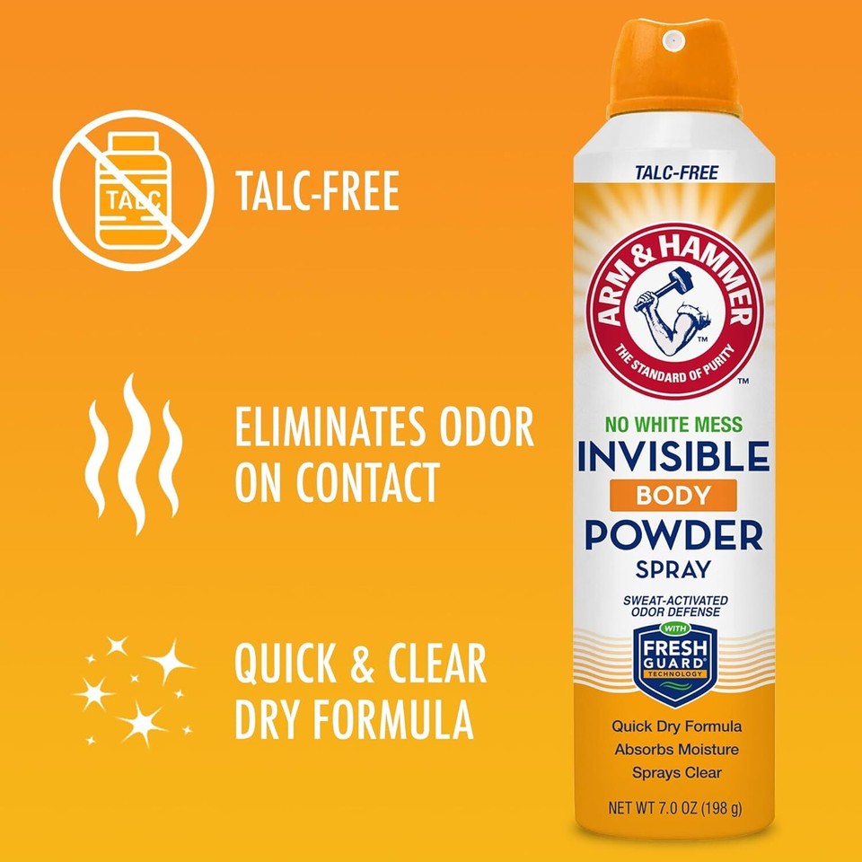 Arm & Hammer Invisible Body Powder Spray, Clear Talc-Free Body Odor ...