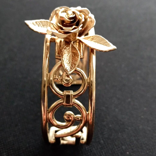 Vintage Cuff Bracelet Roses Decoration Retro Gold Tone Fashion Jewelry ...