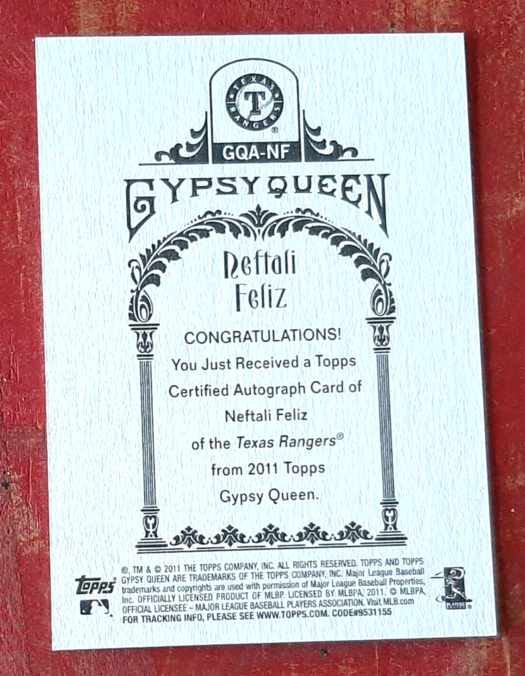 NEFTALI FELIZ AUTO ~ 2011 TOPPS GYPSY QUEEN #GQA-NF ~ TEXAS RANGERS ...
