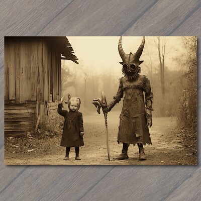 👻 POSTCARD: Weird Scary Vintage Monster Kid Halloween Cult Unusual Mask ...