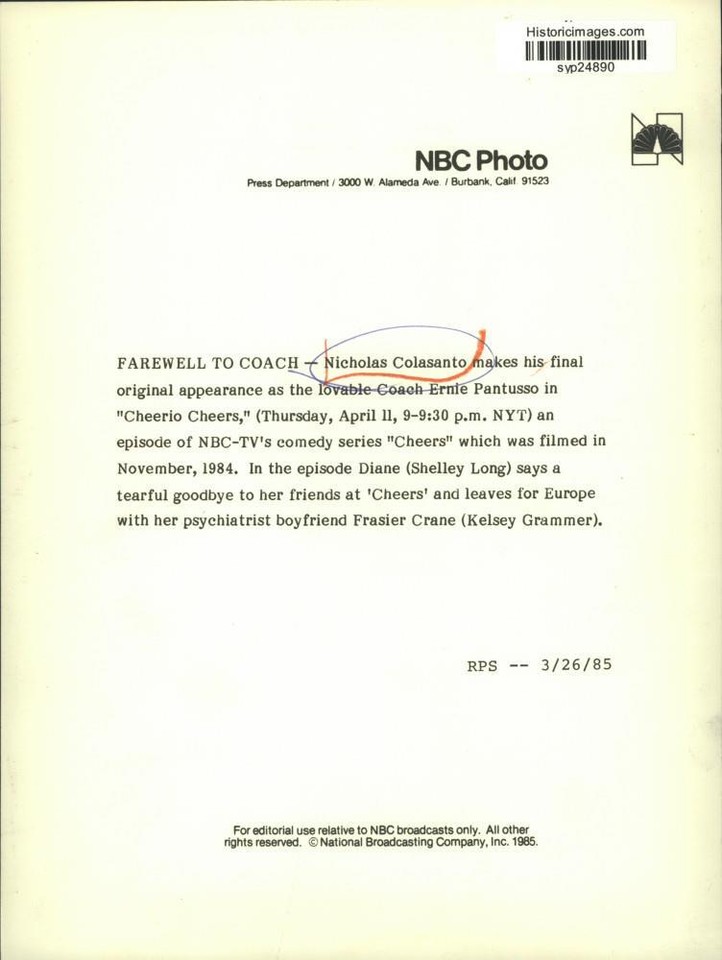 1985 Press Photo Actor Nicholas Colasanto on Television's "Cheers ...