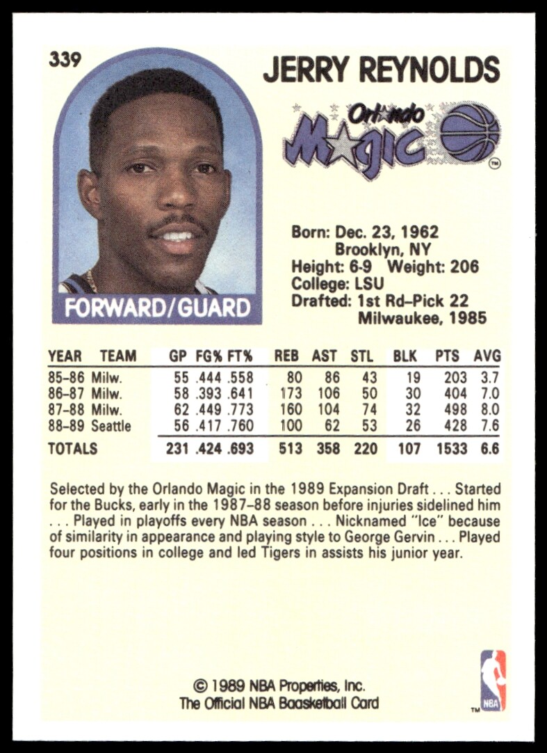 Jerry Reynolds Orlando Magic 1989 Hoops RC Rookie #339 | eBay