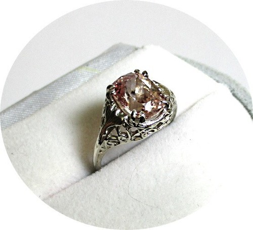 Padparadscha Sapphire Ring - Natural - 14k White Gold - Vintage - Art ...