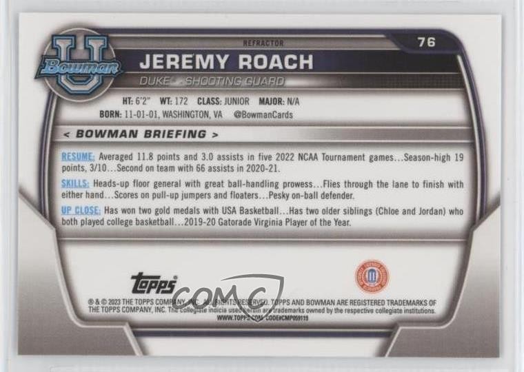 2022-23 Bowman U Chrome Refractor Jeremy Roach #76 | eBay
