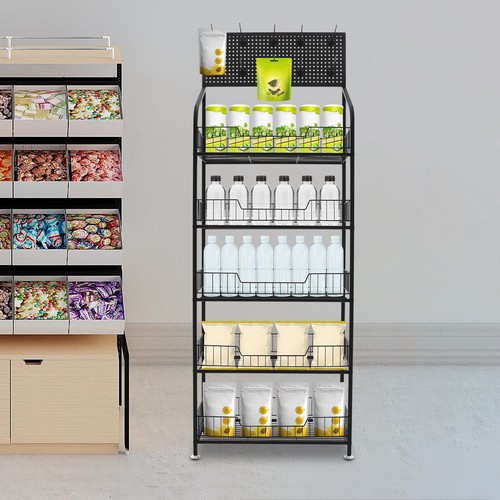 5 Tier Retail Display Stand Snack Candy Display Shelf w/ Hooks ...