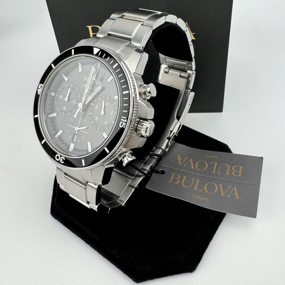 Bulova Marine Star 96B272 Chronograph Black Dial Stainless Steel Men's ...