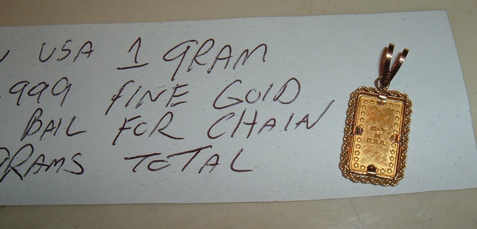 SOLID 24K GOLD 999 FINE INGOT BAR 14K ROPE BEZEL 4.5MM BAIL FOR CHAIN ...