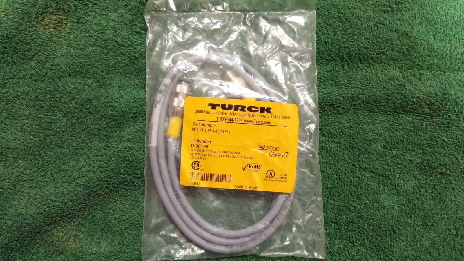 TURCK (NIB) RK4.4T-1-RS4.4T/S1525 CORD 4P EURO 1M MALE-FEM STRAIGHT ...