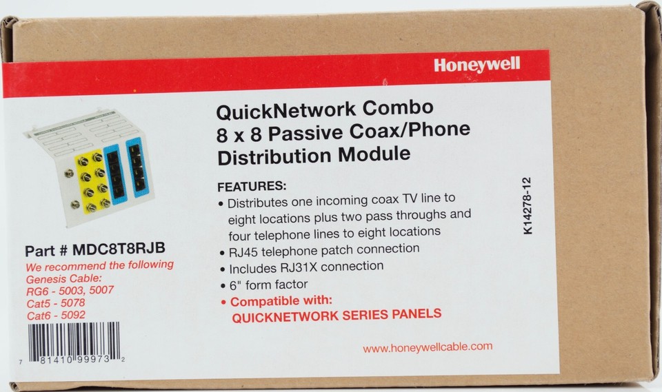 Honeywell QuickNetwork MDC8T8RJ Combo 8x8 Passive Coax/Phone ...