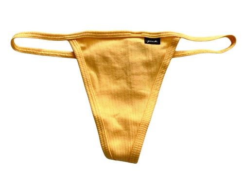 PINK Victorias Secret NWT Cotton Blend Ribbed Yellow G V String Thong ...