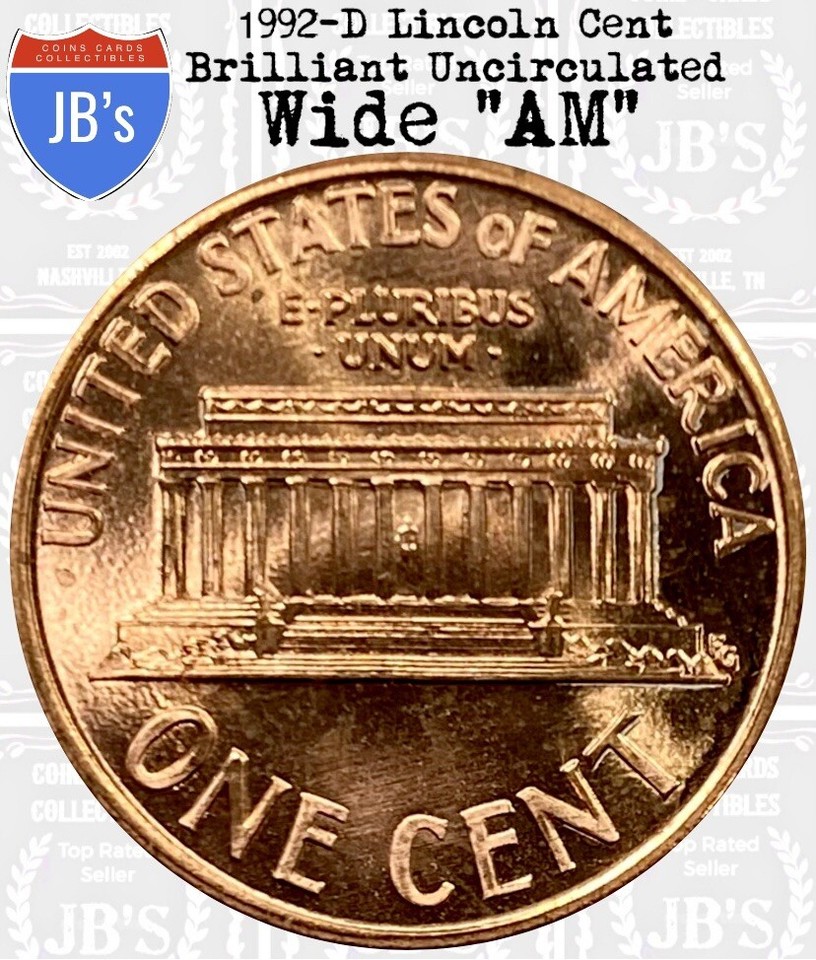 1992 D Lincoln Memorial Cent Wide AM Brilliant Uncirculated *JB's Coins ...